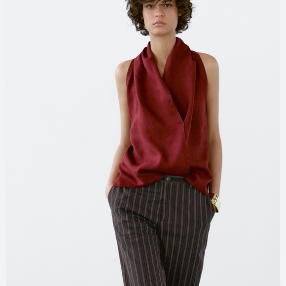 Massimo Dutti | Tops | Massimo Dutti Shirt Deep Red Wrap Top Linen ...